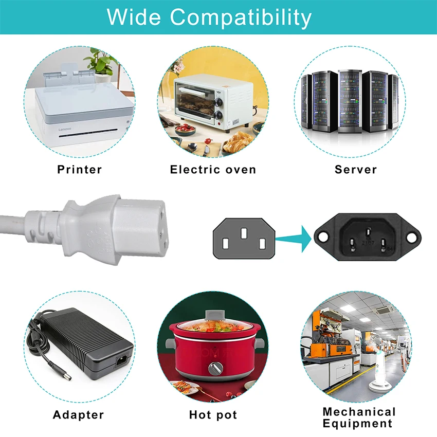 White Power Cable IEC End Computer Connector Ac Power Cord C13 With 10A ...