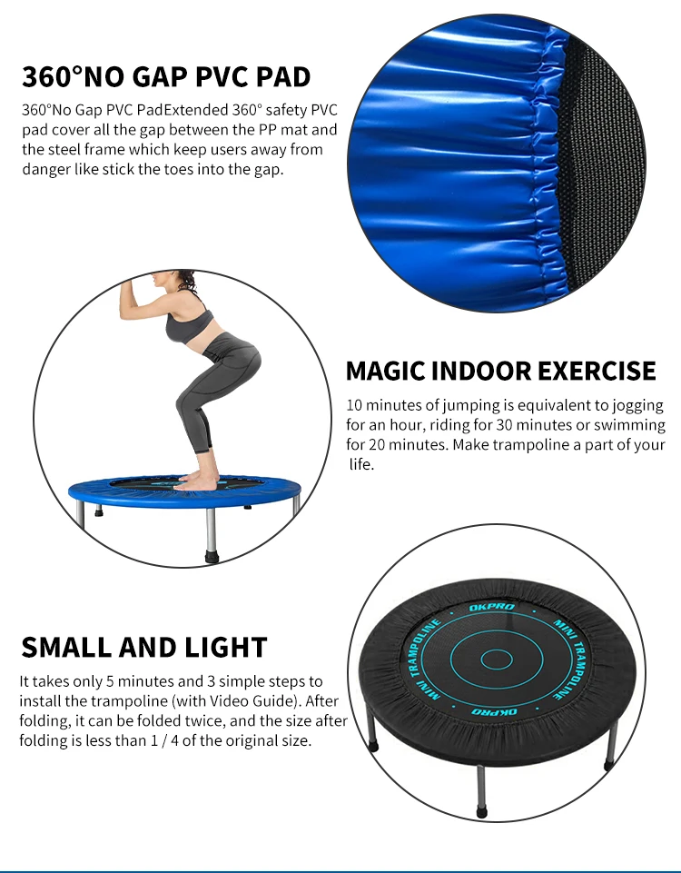 OKPRO Indoor Fitness Foldable Mini Trampoline - 10FT Frame