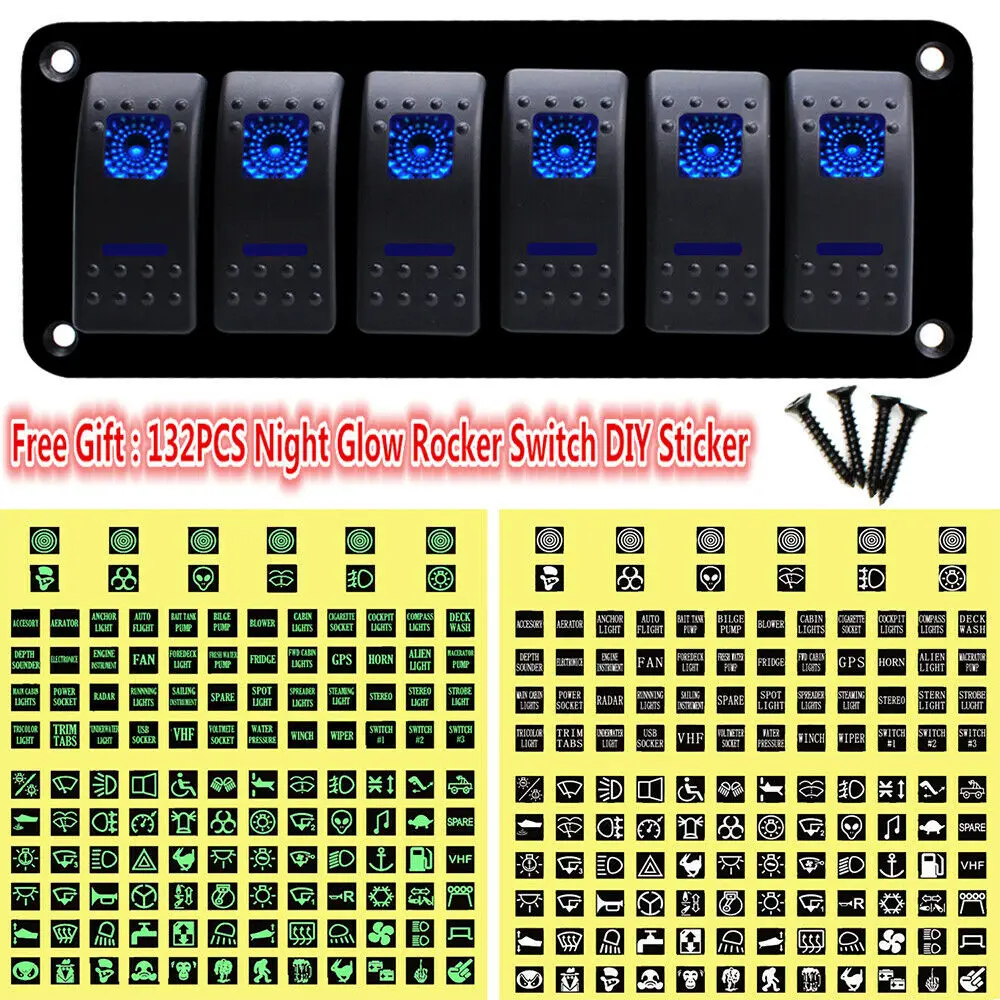6 Gang Marine Rocker Switch Panel 12v-24v Waterproof Automotive On Off ...