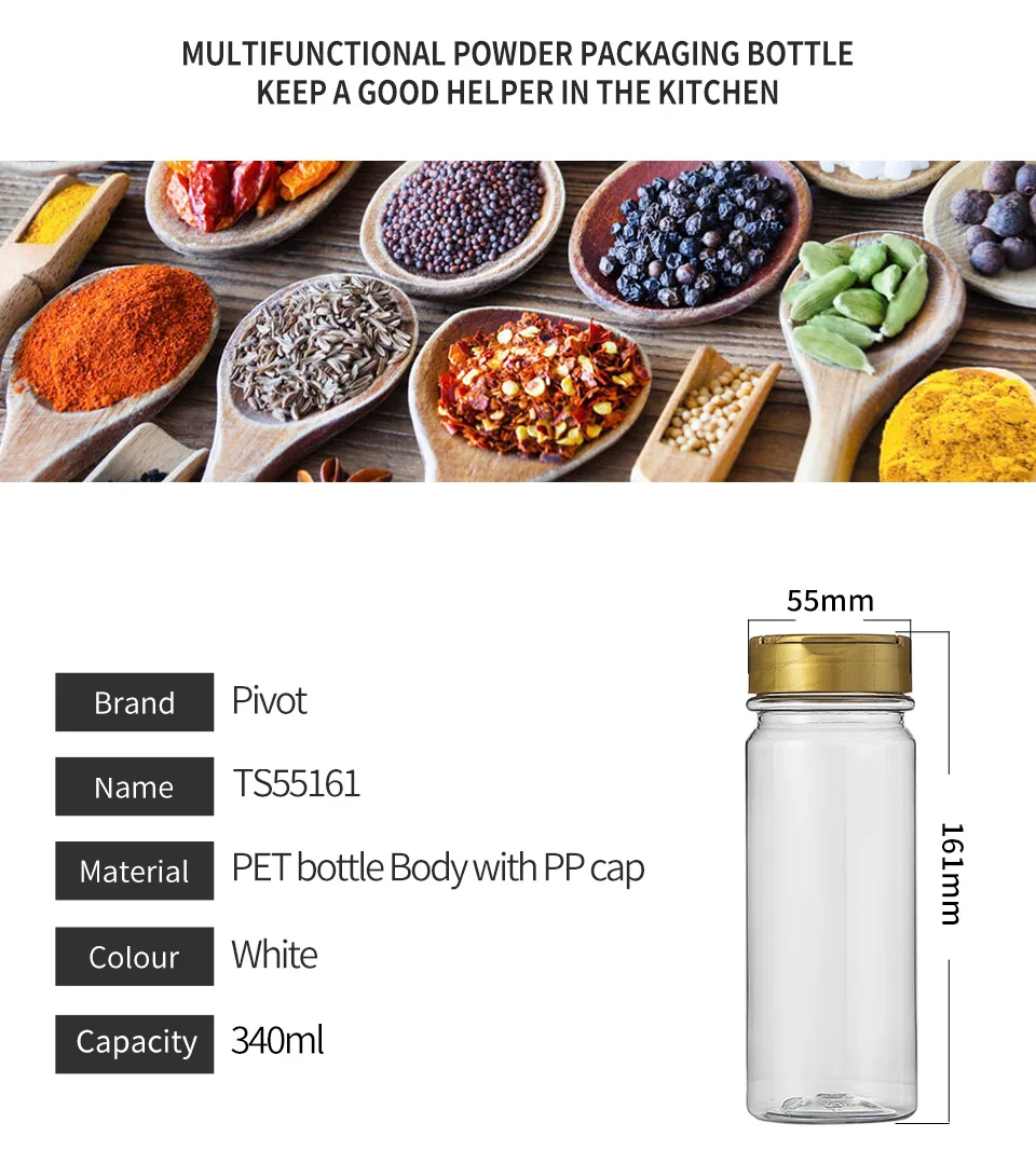6oz 195ml PET clear Round Pepper Chili Powder Shaker Spice Bottles Plastic With Flip Top Lid ...