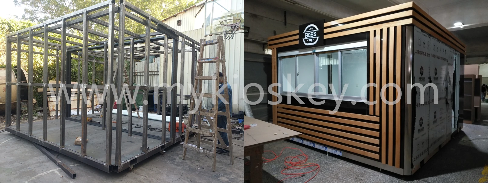 Solid Wood Outdoor Kiosk Design - Fast Food & Coffee Stalls