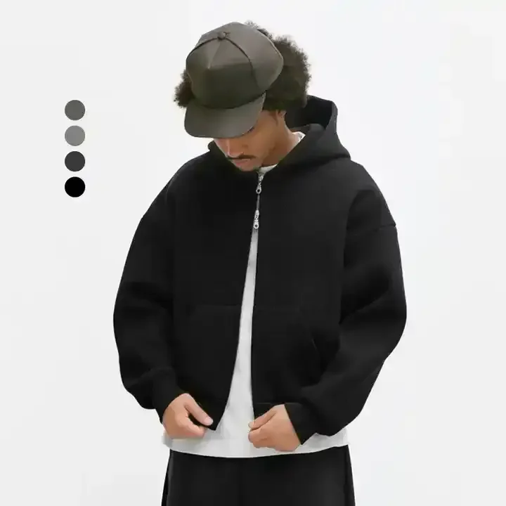 Custom Zip Up Cropped Hoodie Unisex 400 Gsm Cotton Heavyweight Hoodies ...