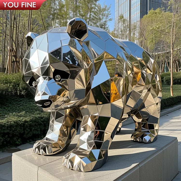 Outdoor Street Art Decor Life Size Geometric Stainless Steel Panda ...