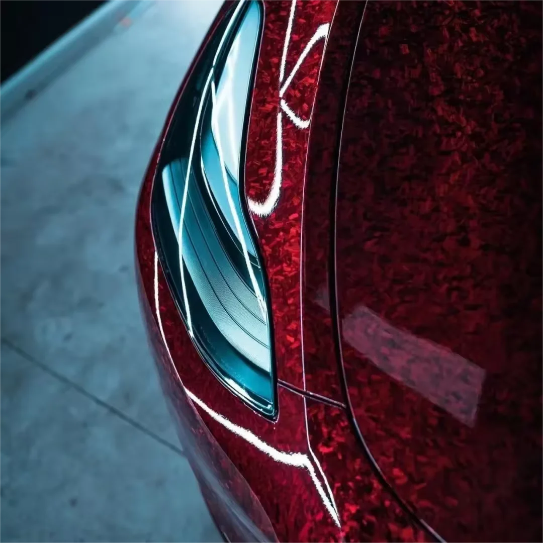 High Gloss Red Forged Carbon Fiber Vinyl Wrapping Film