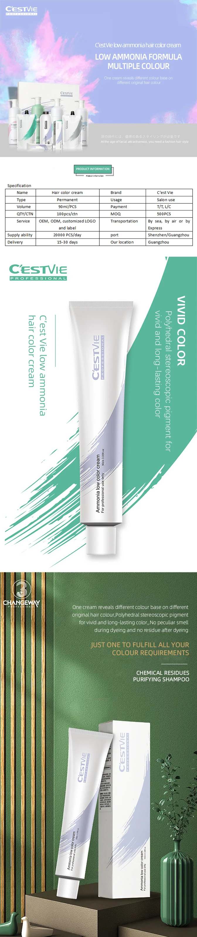 Best Selling Low Ammonia Cestvie Permanent Hair Color Cream Hair Dye ...