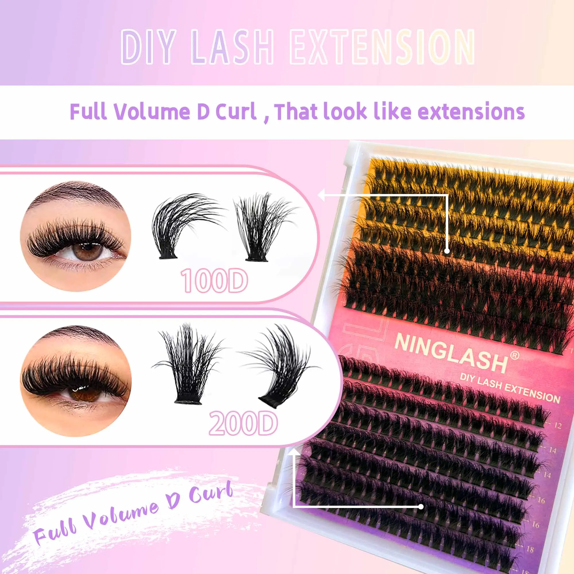 2024 200d Fluffy Lash Cluster Kit Thick Eyelash Individual Lash ...