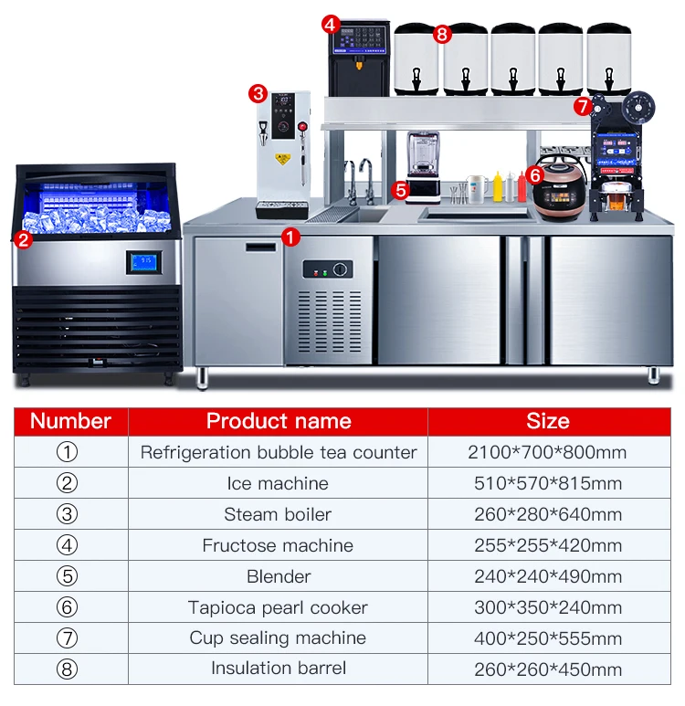 HENGZHI Customized Bubble Tea Work Table with Refrigerator