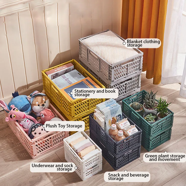 Creative Folding Plastic Storage Basket Multi Functional Desktop Snack ...