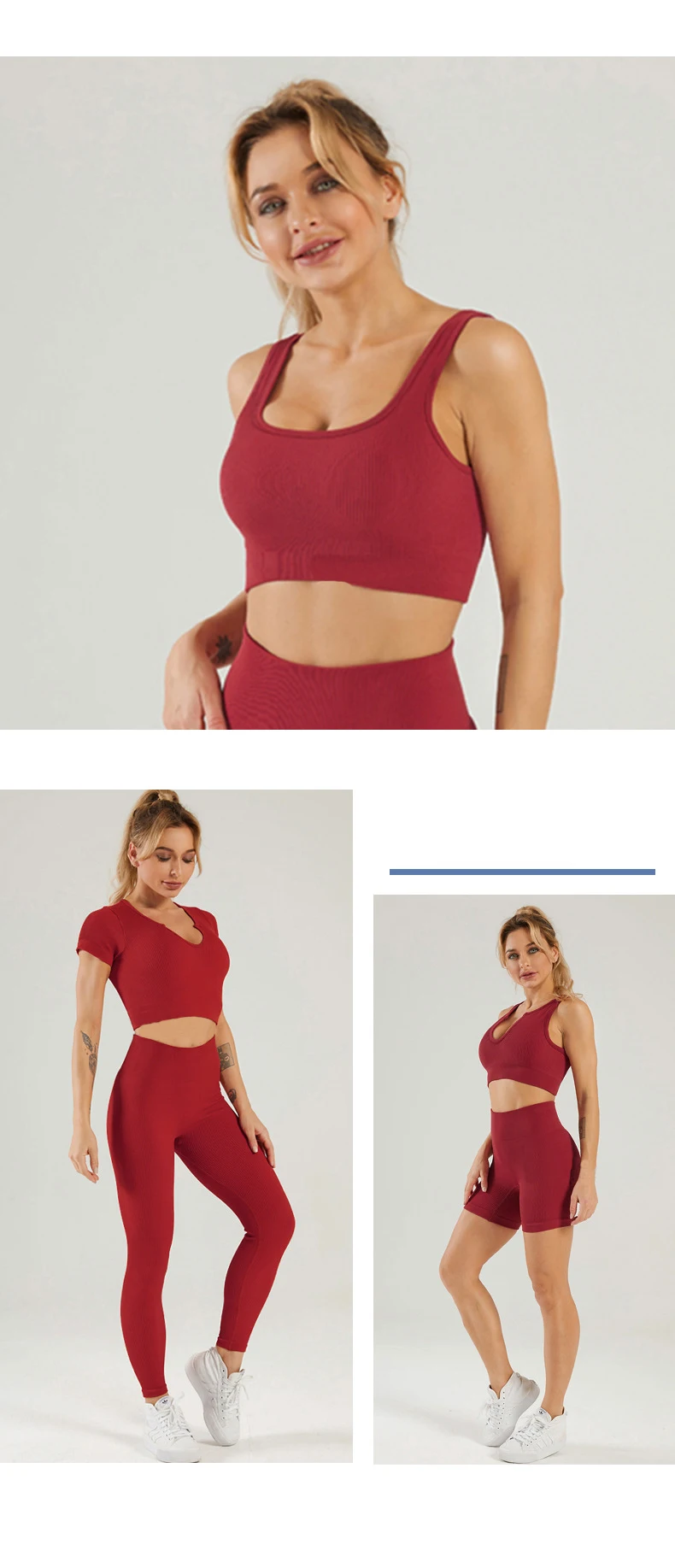 Custom Seamless Ribbed Color Clothing Women Gym 5 Piece Hot Pink ...