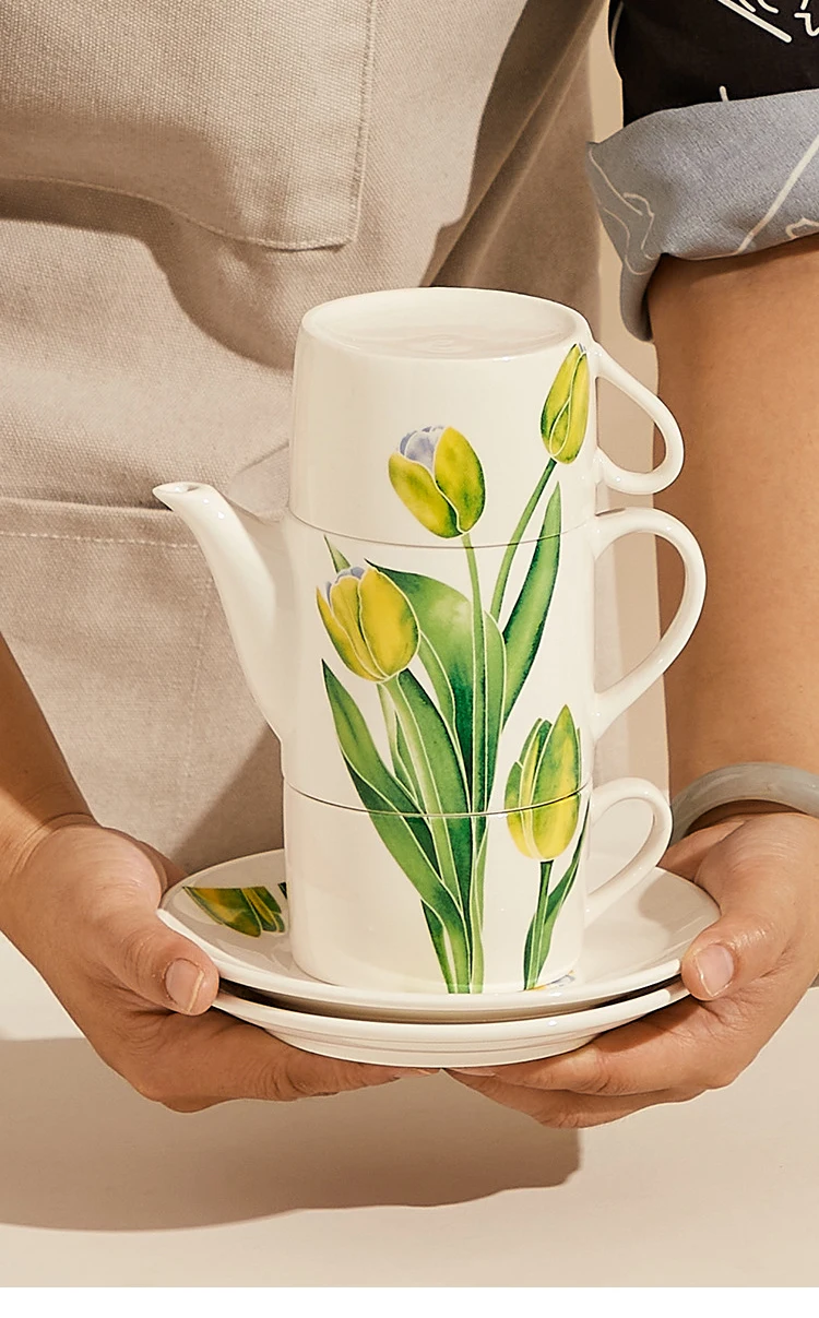 Hot Selling Tulip Ceramic Tea Set Handpainted Flower Tea Pot with ...