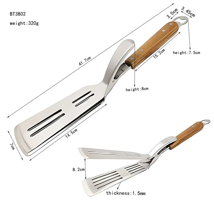 Multi Purpose Stainless Steel Grilling Bbq Turner Food Tong 2 In 1 ...