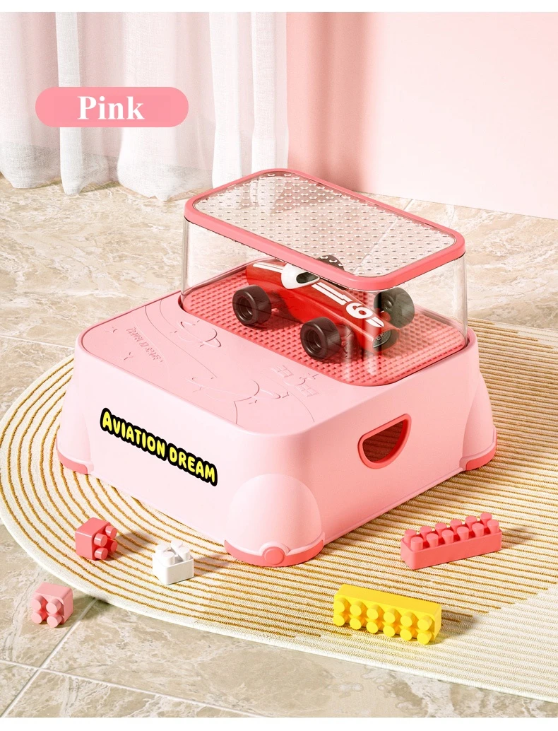 Multipurpose Removable Baby Two Step Stool with Transparent Toy Storage ...