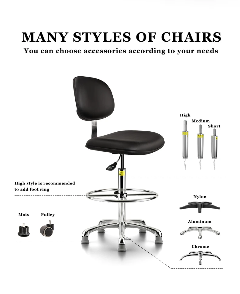 Laboratory Chairs Esd Lab Chair Leather Anti-static Backrest Dust-free ...
