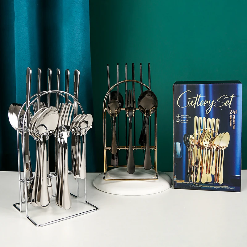 Royal Luxury Gold Spoon And Fork Set Silver Flatware Sets For Wedding ...