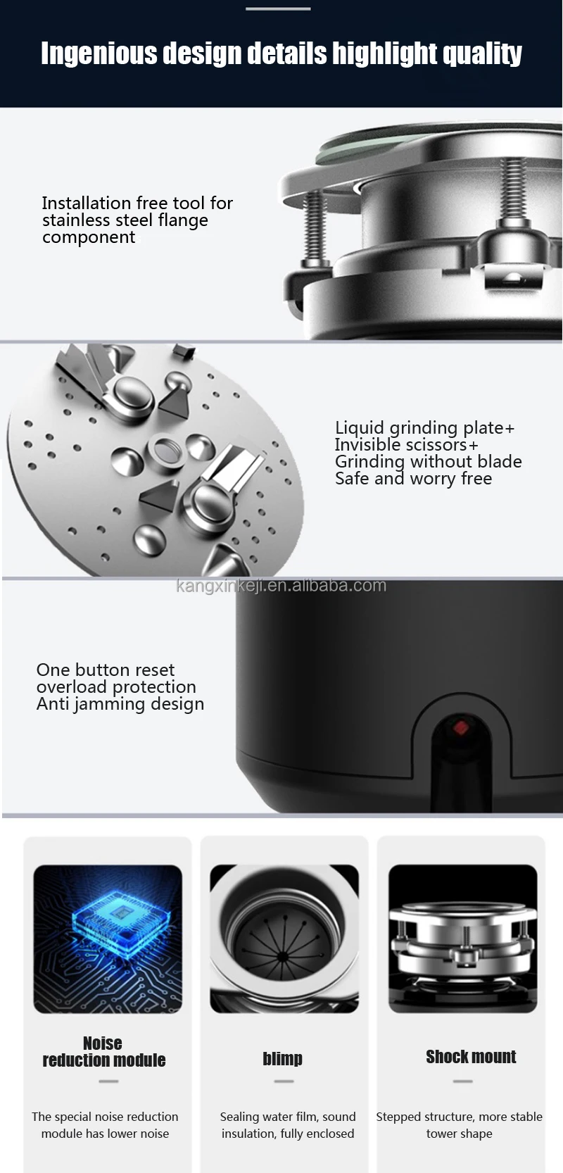 Hot Sale Kitchen Food Waste Disposer Garbage Processor with Motor Sink ...