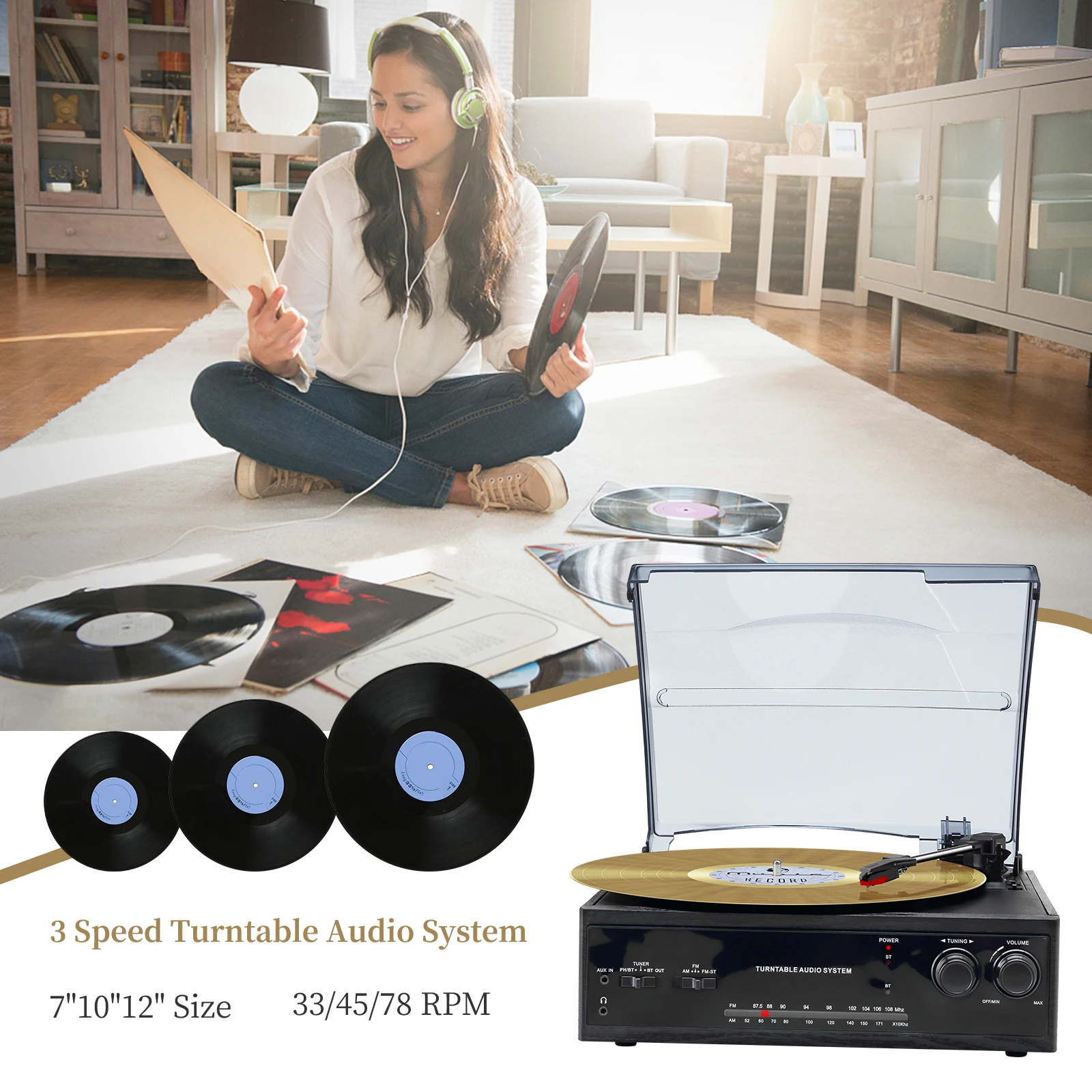 Nostalgia Retro Vinyl Record Player With Speakers Phonograph Wooden ...