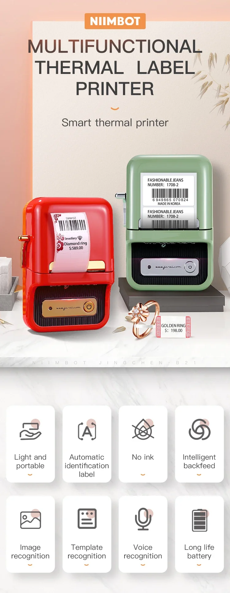 Nimbot B21 Mini Portable Thermal Label Printer for Small Business