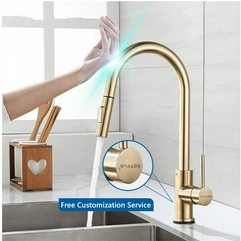 Black Intelligent Induction Pull-Out Kitchen Faucet Dual-Temperature ...