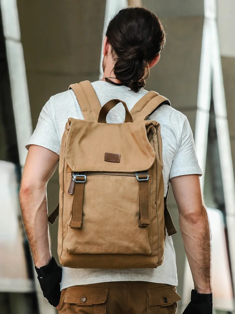 Vintage Canvas Hiking Backpack Travel Daypack,Water Resistant Packable Camping Bike Backpack For ...