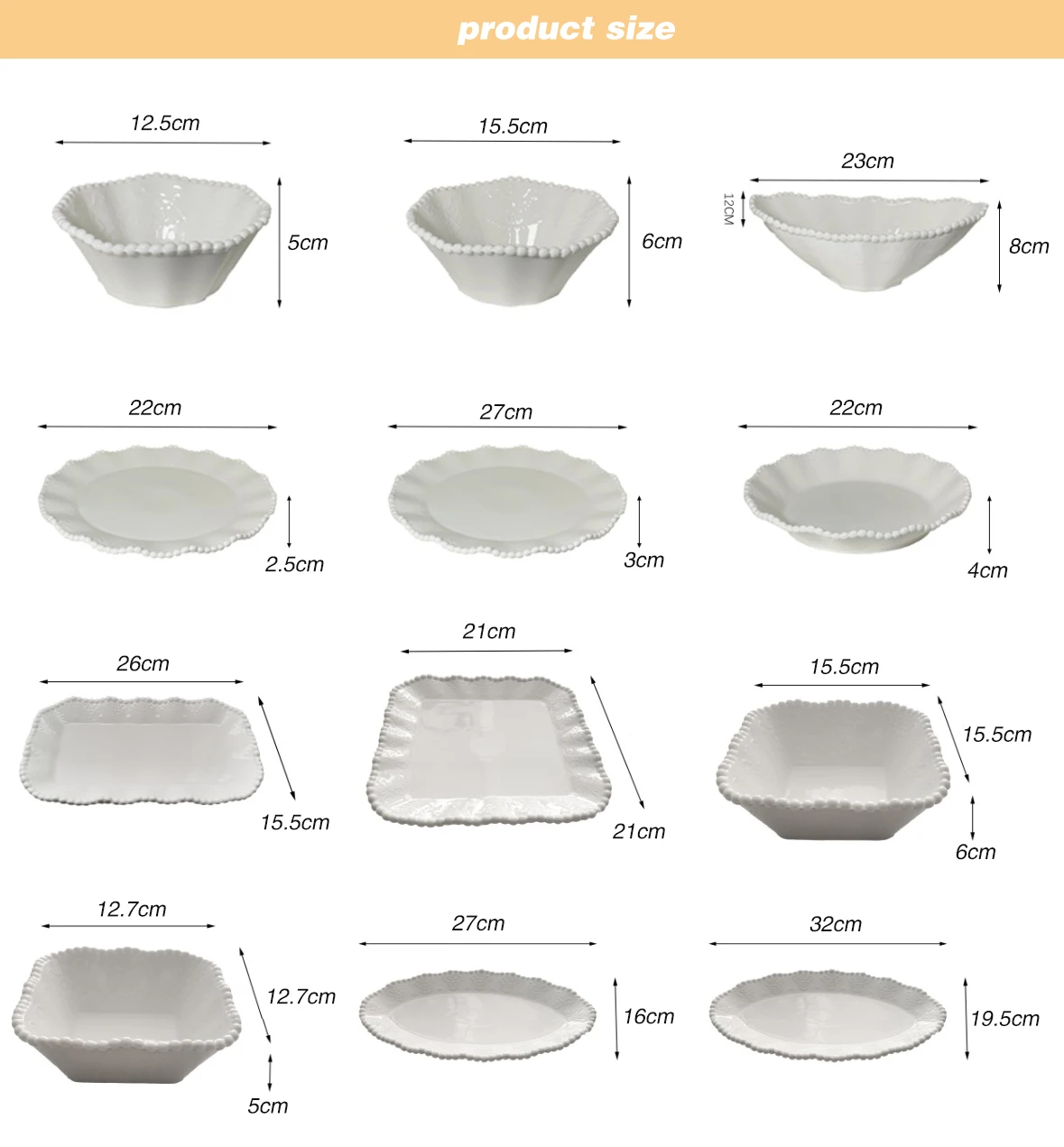 White Beaded Edge Plates Sets Ceramic Dinnerware Retro Porcelain ...