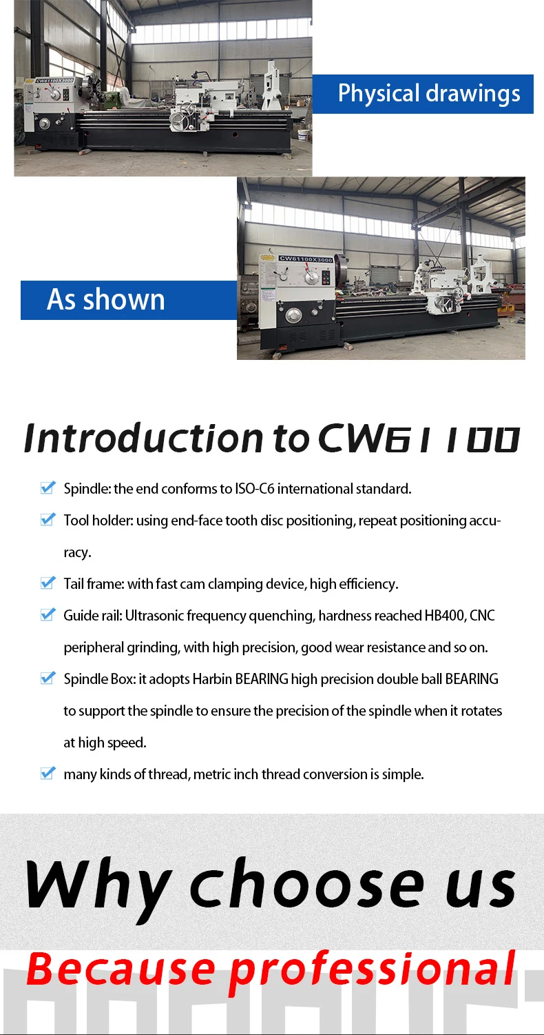CW61100*3000 Heavy Duty Manual Lathe Machine - High Precision