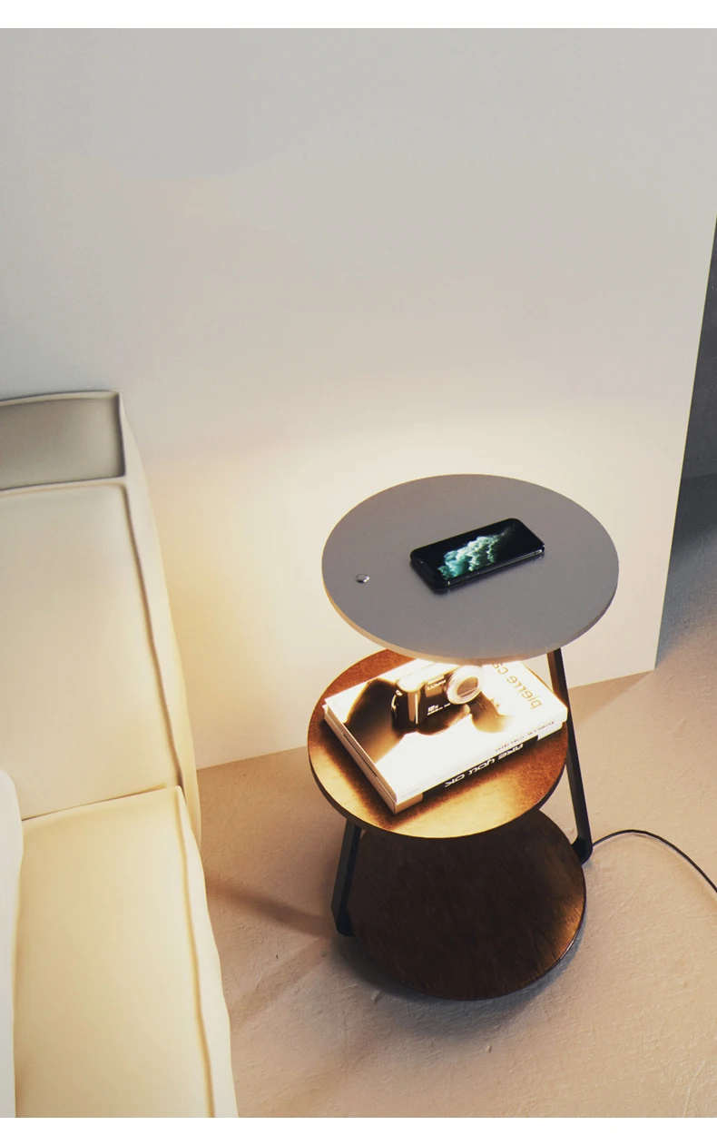 Smart Wood Metal Wireless Charging Bedside Table Lamp LED