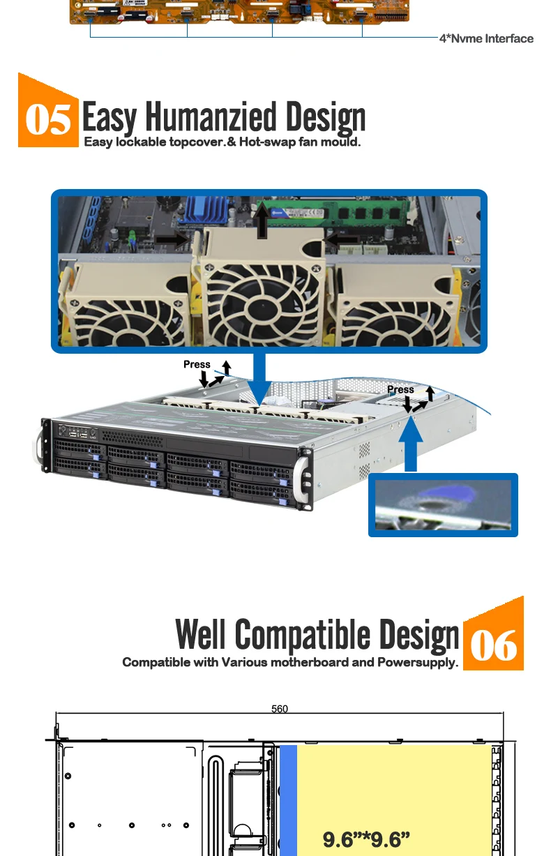 Superior Tooless Hdd 8trays 2u 560mm Depth Storage Server Chassis ...
