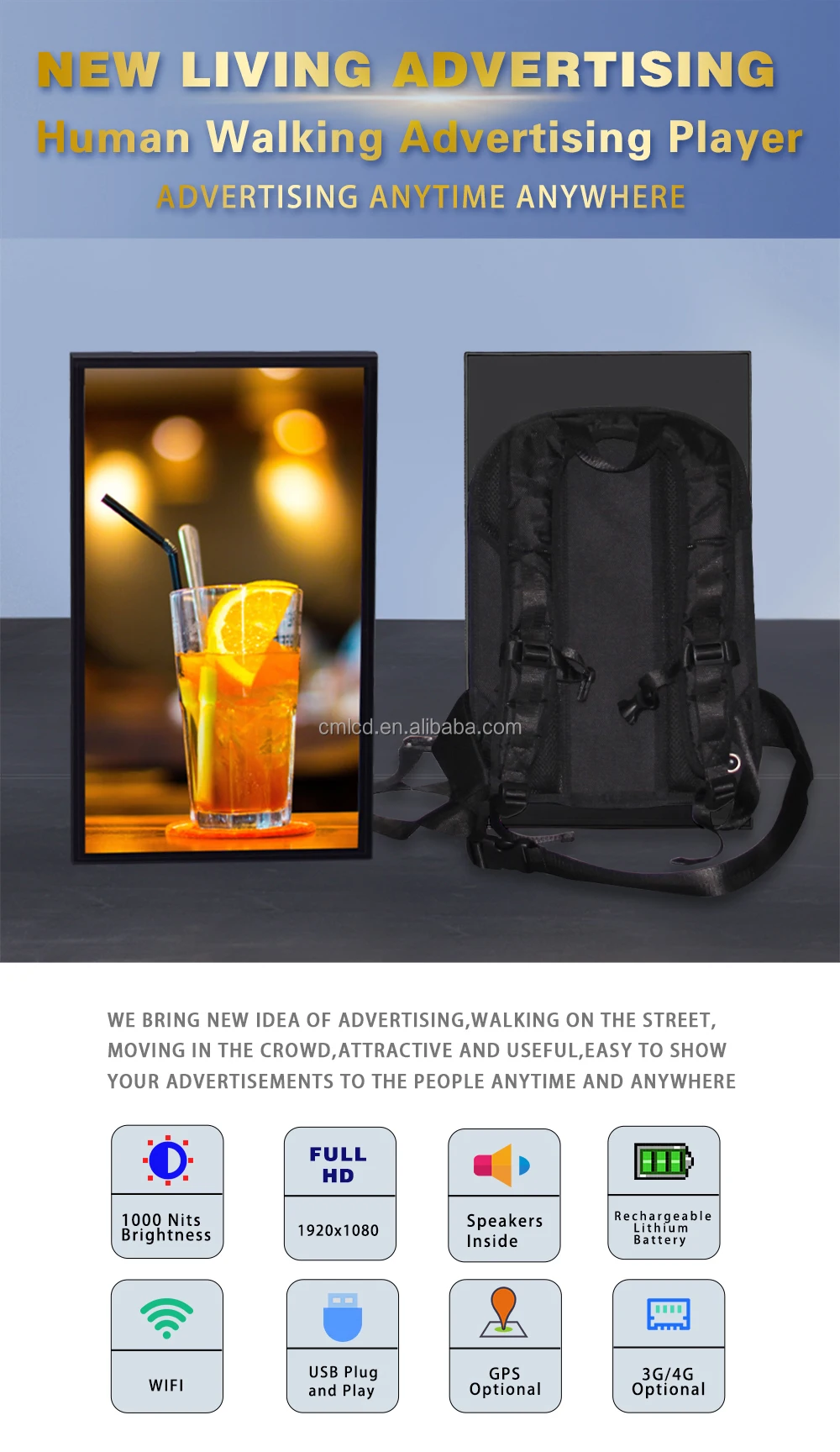 22 Inch Portable Digital Signage - Ideal for Outdoor Advertising