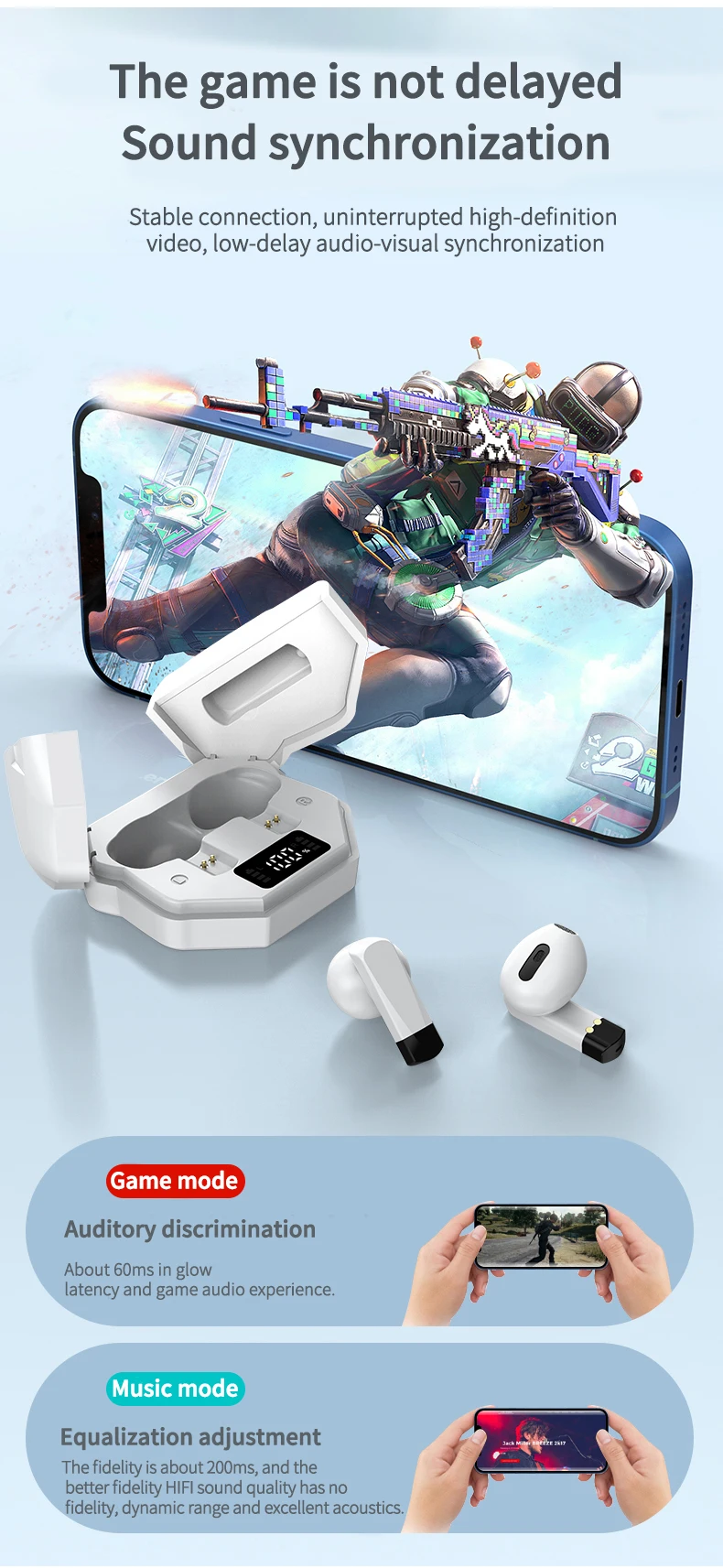 F72 Led Light Enc Tws Earbuds Hifi Headphone Sport Earphone Headset