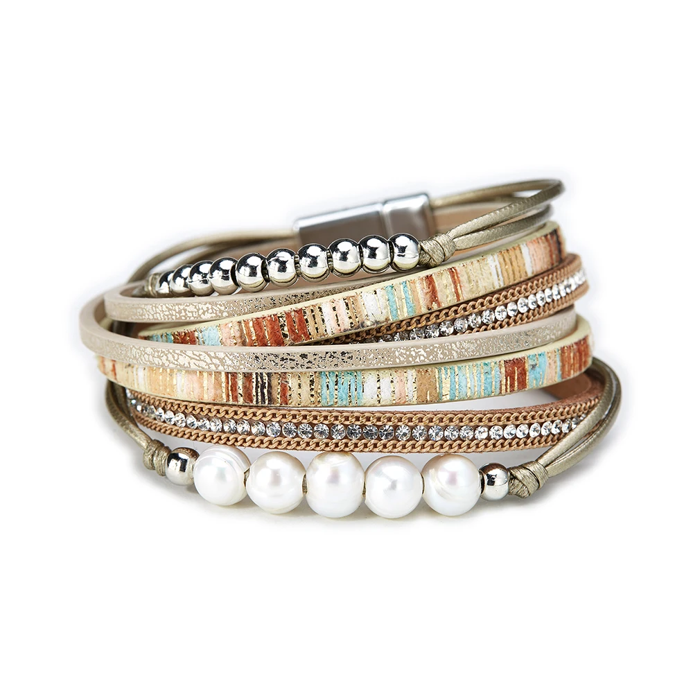 Feng Shui Bracelet - Multi-Layer Pearl Leather Bangle