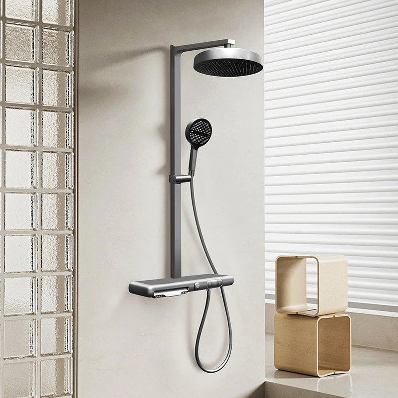 Gun Grey Multifunction Bathroom Shower Set Wall Mounted Brass Bath ...