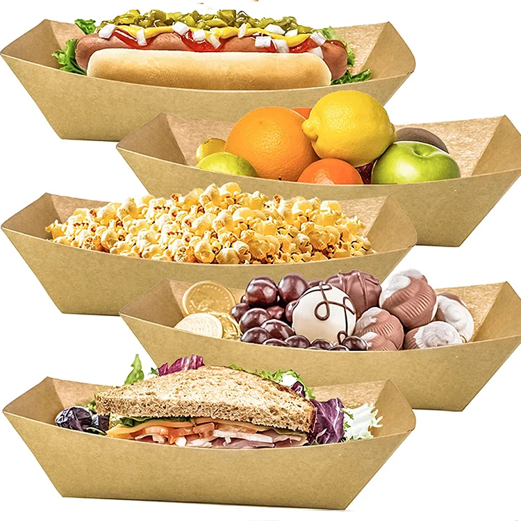 Disposable Kraft Paper Tray Boat Shape Snack French Fries Chicken Salad ...
