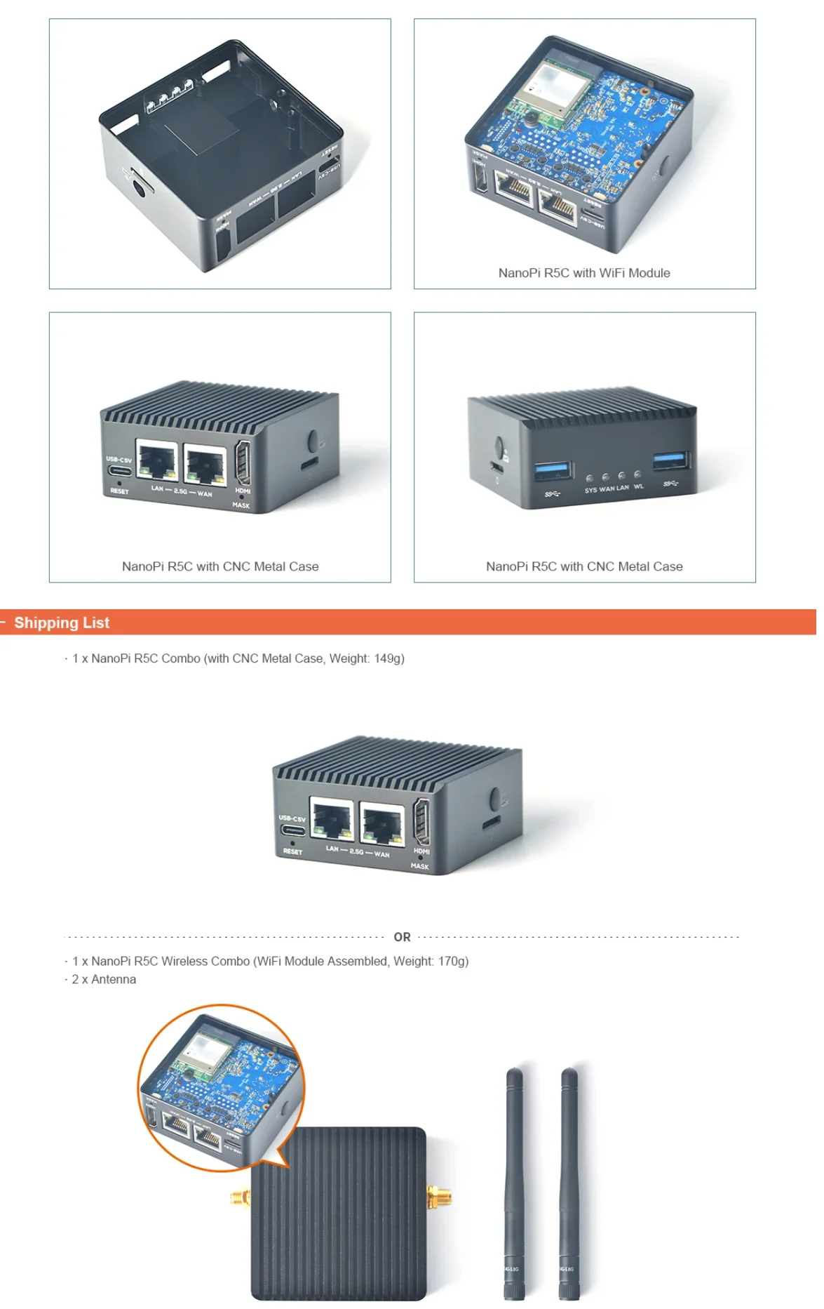 NanoPi R5C Rockchip RK3568B2 A55 Dual 2.5G Ethernet Port Support M.2 ...
