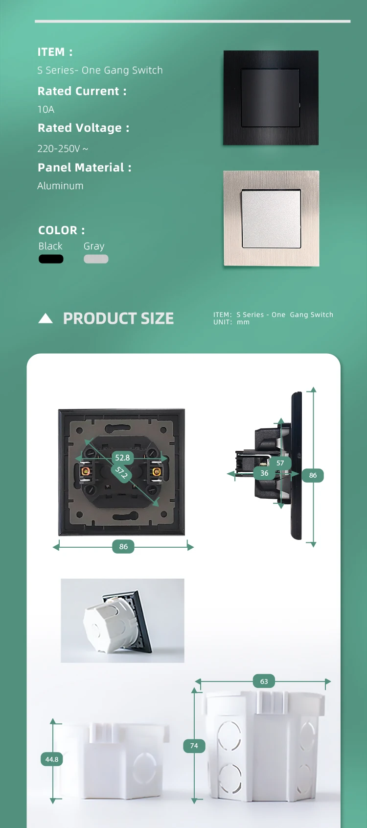 Modern Luxury Design Brushed Aluminum Wall Light Switch 1 Gang 1 Way 2 ...