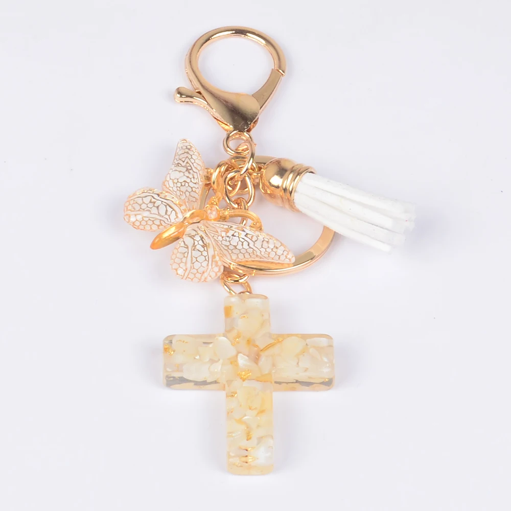 Wholesale New butterfly Fringe Crystal Drop Glue Stone Cross Keychain ...