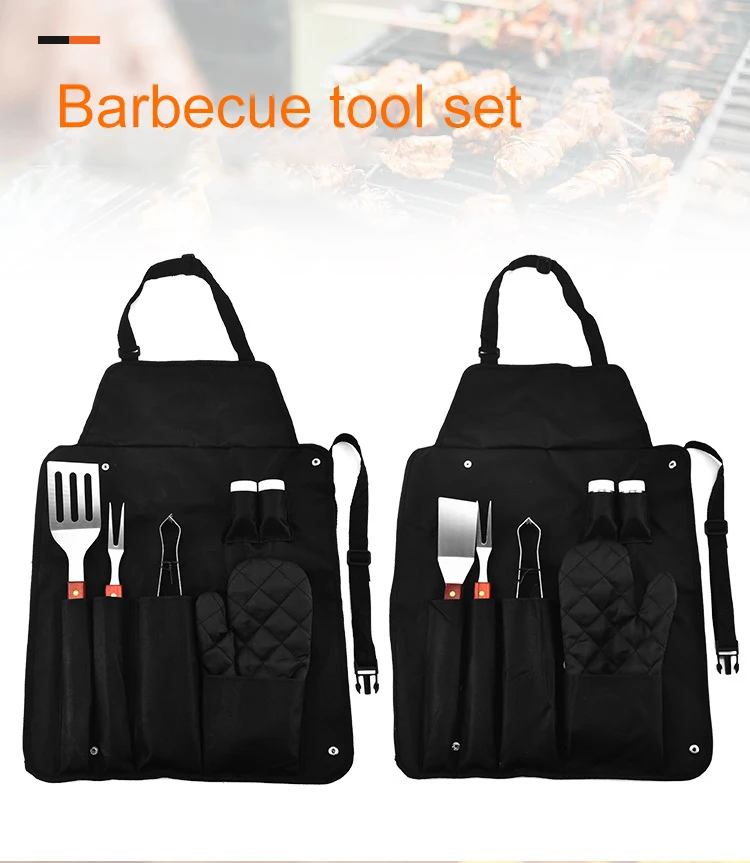 Outdoor Bbq Grill Tools Set Portable Bbq Tools 7 Pieces With Apron ...