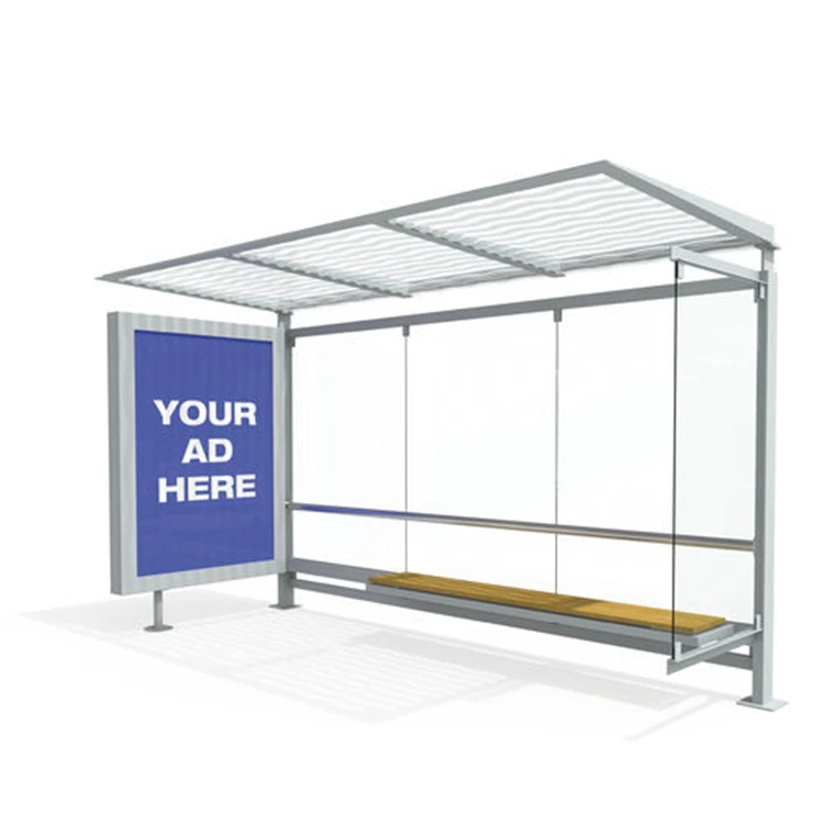 Bus Stop Shelter Outdoor Simple Style Metal Bus Stop Station With Light ...