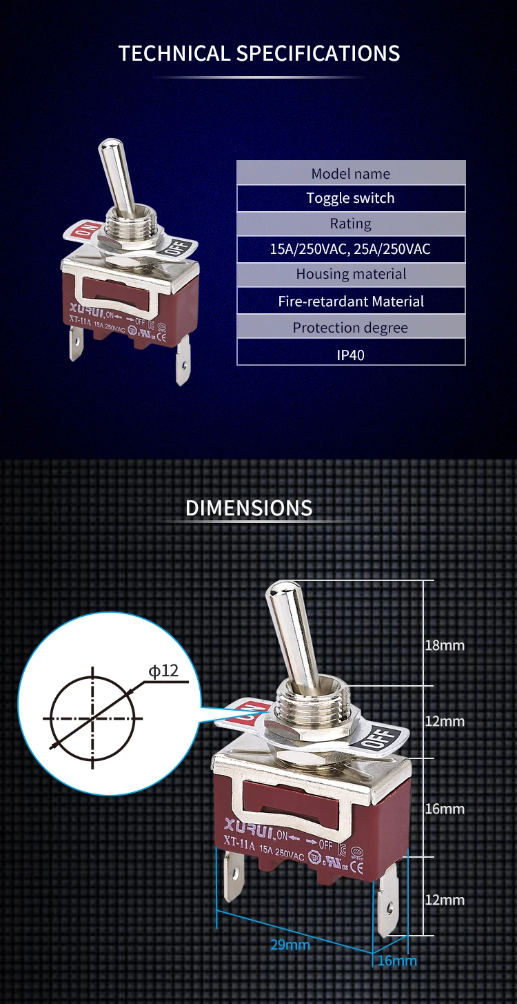 Quick Connect Terminal Toggle Switch - UL Approved SPST