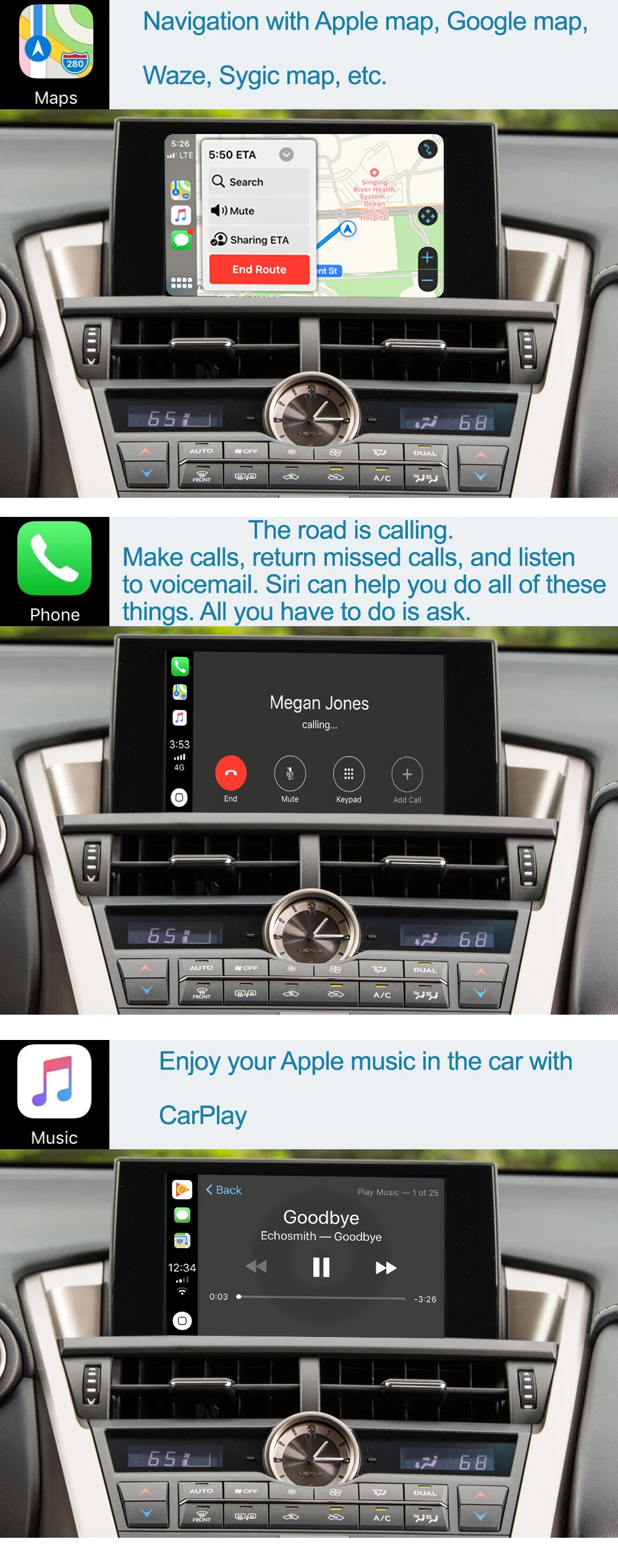 Road Top Android Mirror Link Airplay Car Play Functions