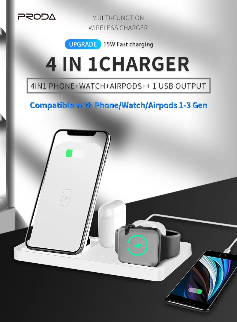 PRODA/AZEADA 15W 4 In 1无线充电器PD-W7手机磁铁充电器适用于iPhone 13 12 11快速无线充电站 ...