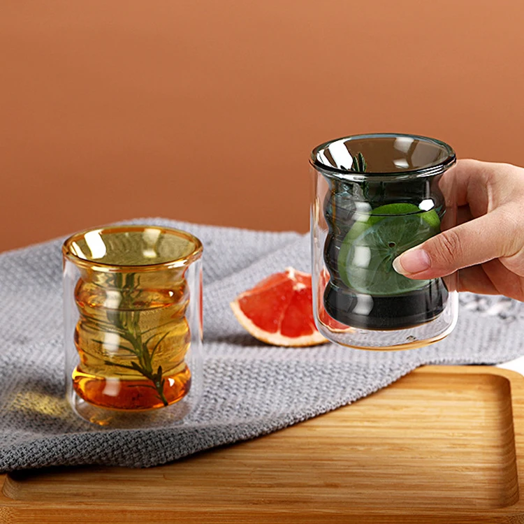 Double Wall Glass Cup Handmade Heat Resistant Spiral Shape Drinking ...
