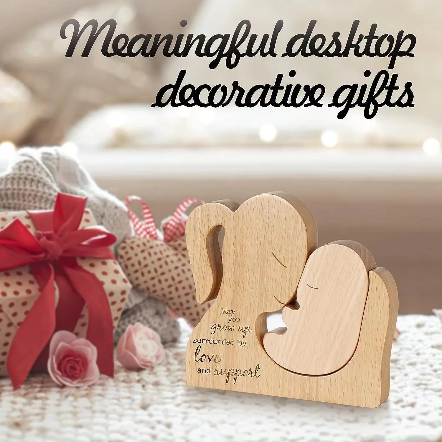 Wooden Decoration Holiday Mother Baby Mother's Day Statue Mother and ...