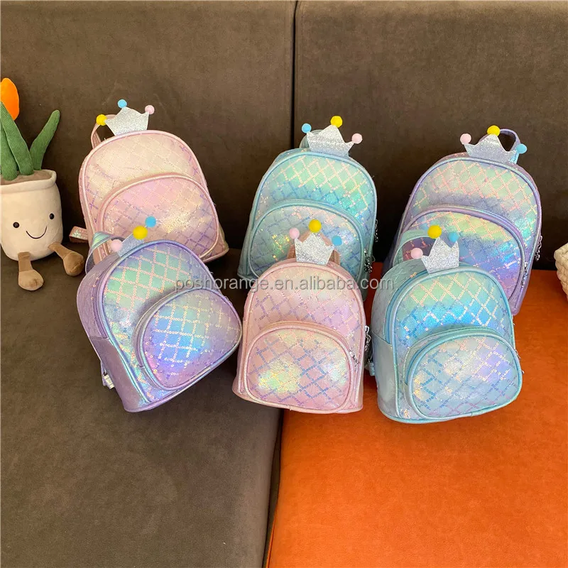Rts Sequin Kids Backpack Sparkle Girls Casual Backpack Bags Cute Crown ...