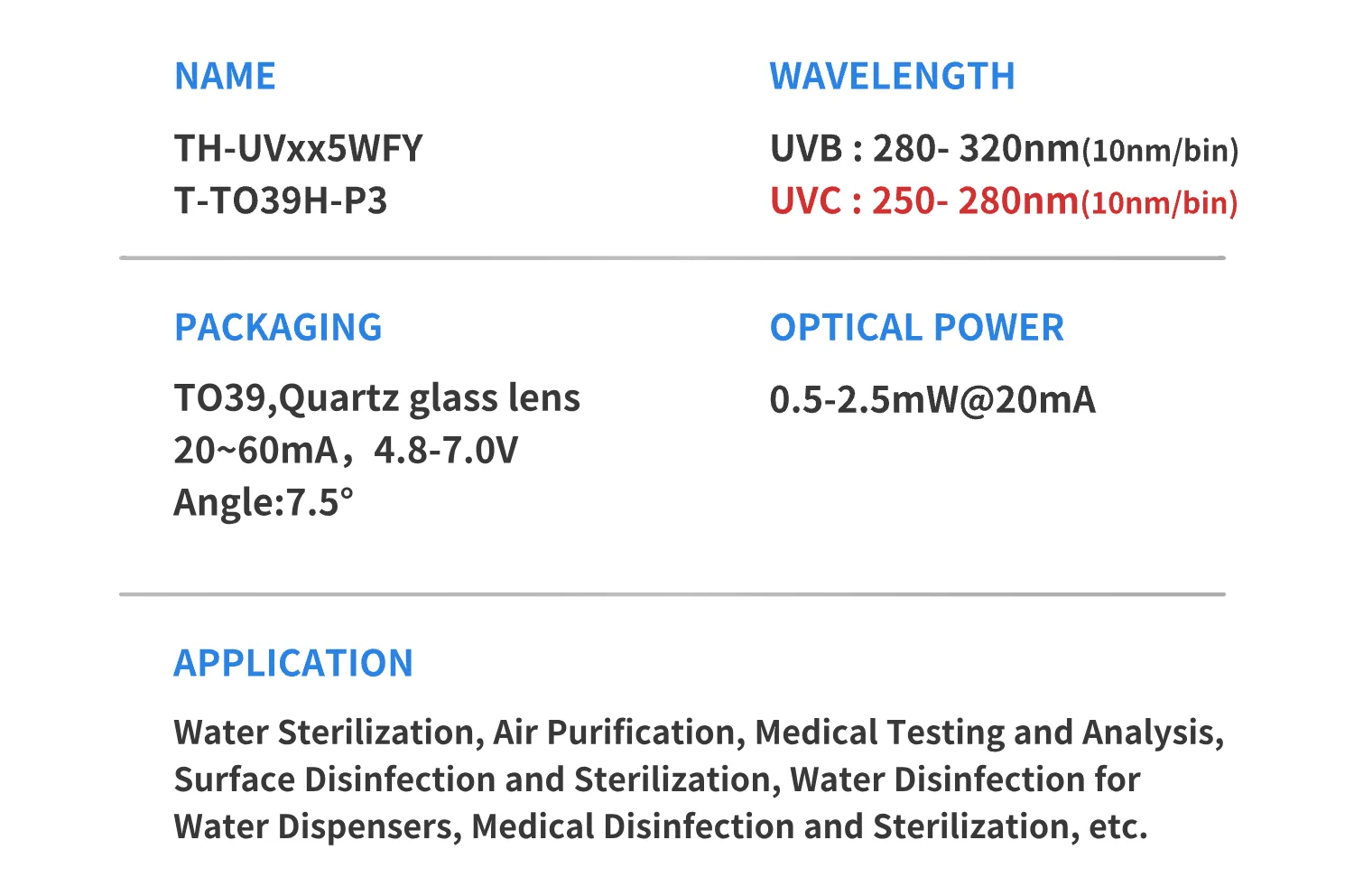 UVC LED Medical Application - High Power TO39 255 254 320 340nm UVA LED