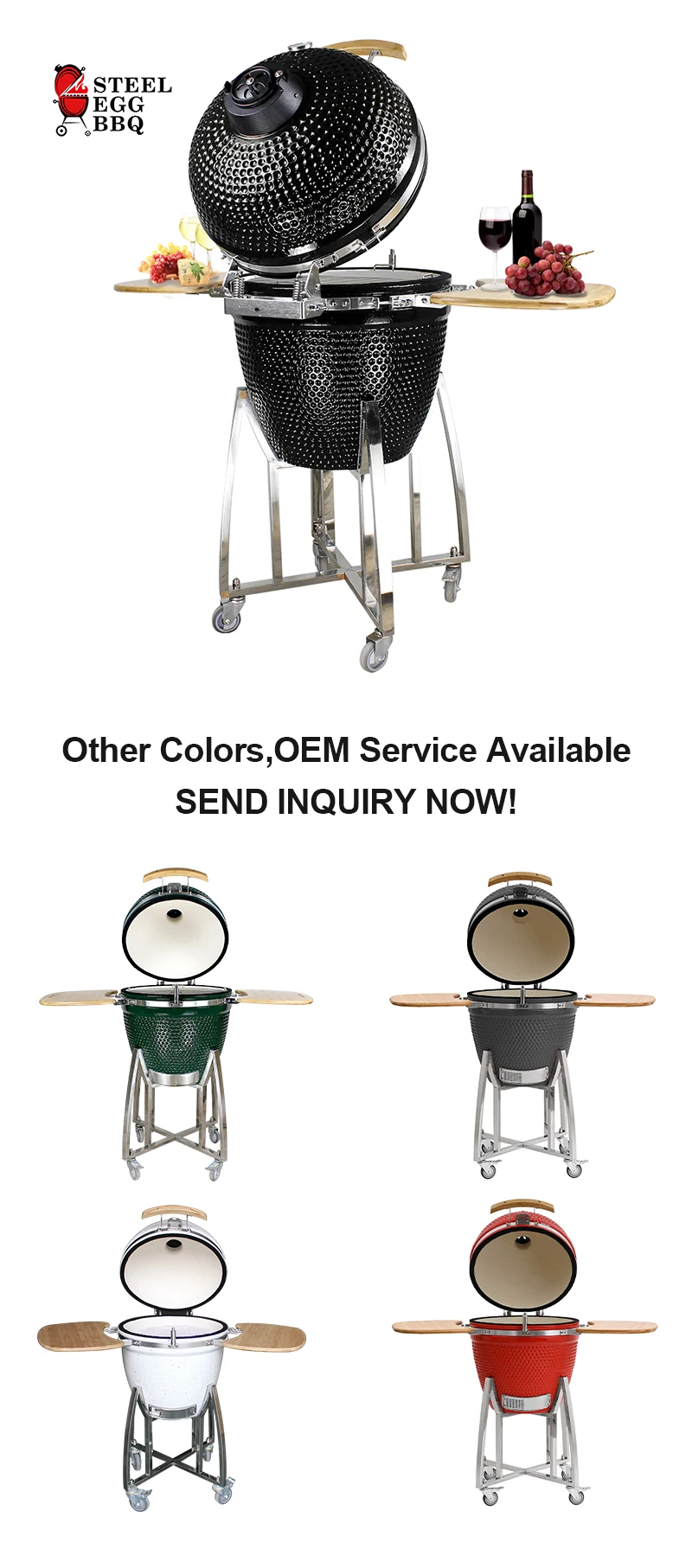 SEB KAMADO Black BBQ Charcoal Grill - 21 Inch Ceramic