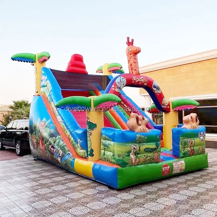 Rainforest Zoo Toboggan Gonflable Wet Dry Waterslide Inflatable Bouncer ...