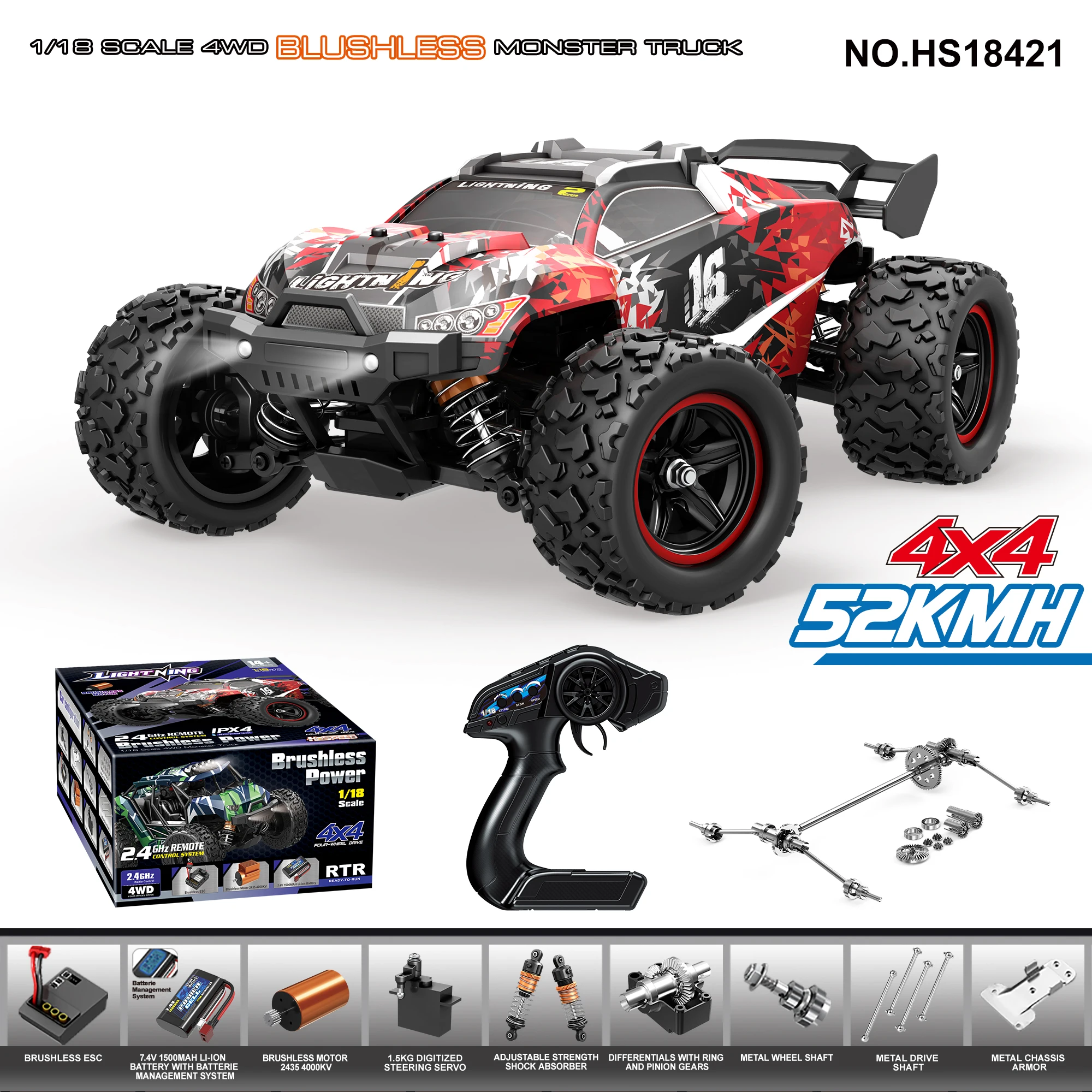 HOSPEED Brushless Hurricane RC Car - 52KMH High-Speed Fun