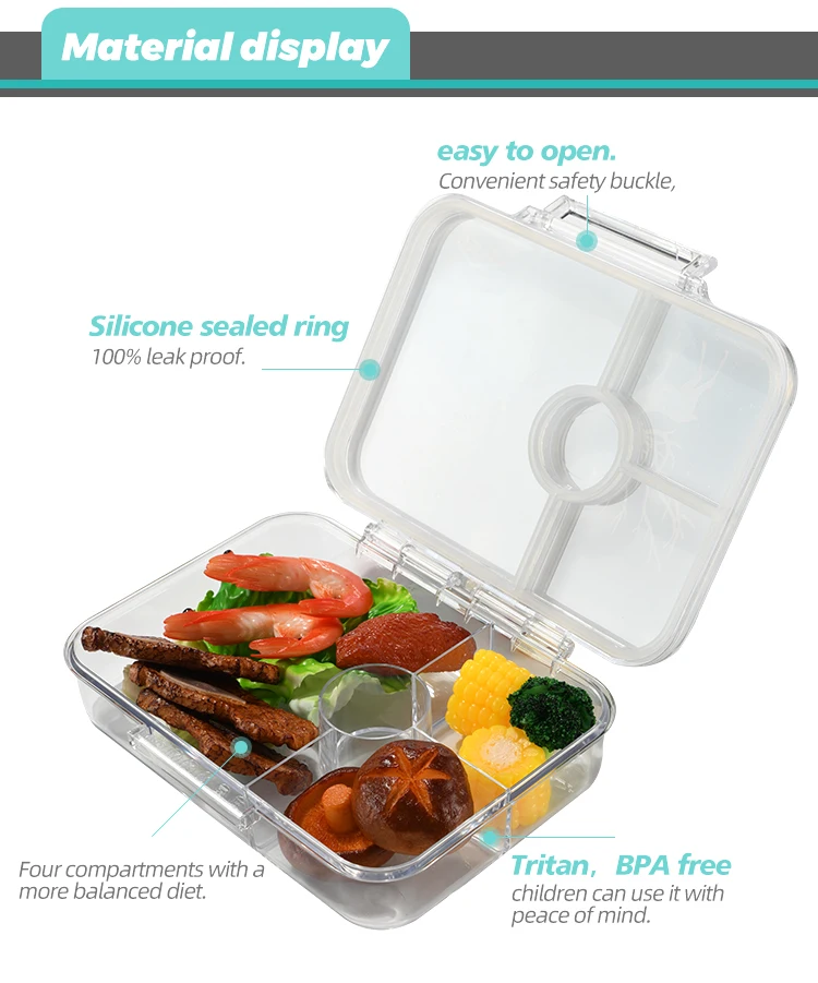 Leakproof Tritan Clear 4 Compartments Bento Box Look Like Glass Meal ...