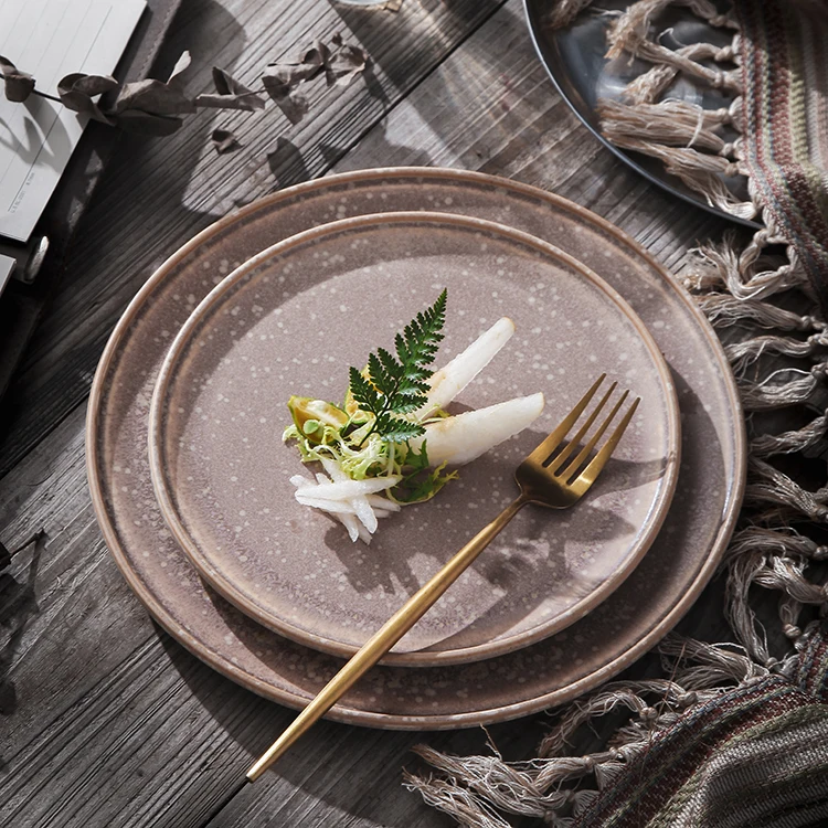 Unique Speckled Vintage Texture Round Shape Porcelain Steak Pasta Plate ...