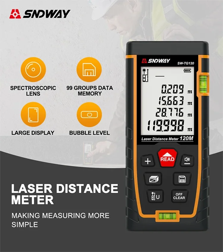 SNDWAY 120m Range Digital Laser Distance Meter - Accurate & Reliable
